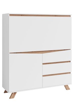 MID.YOU Mid.you Sekret&auml;r, Wei&szlig;, Sonoma Eiche, Holzwerkstoff, furniert, 3 Schubladen, eckig, 120x127x38 cm, FSC MIX, Kabeldurchlass, klappbar, Stauraum, Arbeit