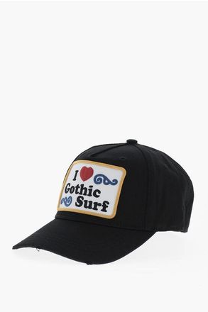 Dsquared2 Cotton Gabardine Baseball Cap I LOVE GOTHIC SURF with Embroi size One