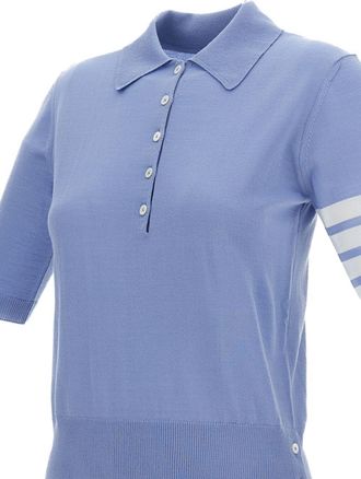 Thom Browne Wool Striped Sleeve Polo - Periwinkle