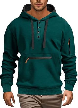 Generic Lightweigh Sweat &agrave; capuche uni pour homme 2026 Printemps Automne et Hiver Mode D&eacute;contract&eacute; Manches Longues Bouton Manches Longues Demi-Bouton Sweatshi