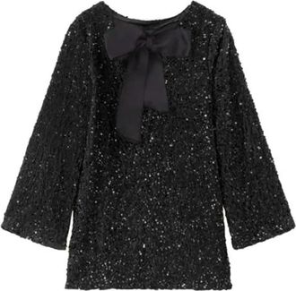 Generic Robe midi &agrave; manches longues pour femme avec noeud &agrave; paillettes Blanc, Noir, 3XL