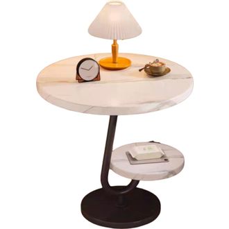 Generic Beistelltisch for Wohnzimmer und Schlafzimmer, modern, rund, in Walnussoptik, stabil und langlebig(White,45 * 45 * 60cm)