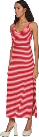 Vila Damen Vidarling S/L Dress - Noos Maxikleid, Flame Scarlet/Stripes:Optical Snow, XS EU