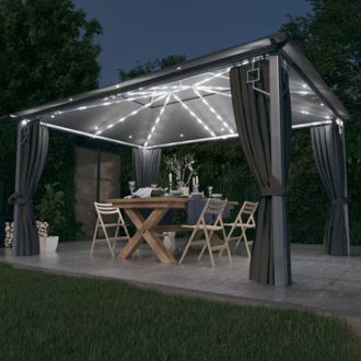vidaXL Vidaxl - Tonnelle avec rideau et lumi&egrave;res led 4x3 m Anthracite Aluminium