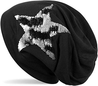 styleBREAKER Bonnet avec Strass réversible en Forme détoile, Bonnet Mou, Femmes 04024141, Couleur:Noir