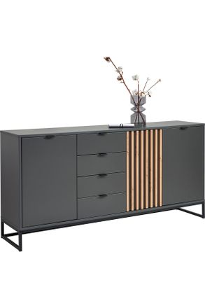 Voleo Sideboard, Graphit, Eiche Artisan, Metall, 3 F&auml;cher, 4 Schubladen, 177.1x85.4x40 cm, FSC MIX, Beim&ouml;bel erh&auml;ltlich, Wohnzimmer, Kommoden & Sideboards, 