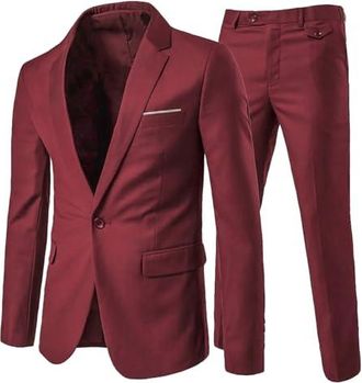 AlltheMen Costume Homme Formel daffaire de Couleur Uni à la Mode Slim Fit Deux pièces Rouge M