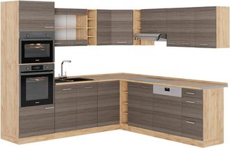 Vicco Eckküche R-Line, Edelgrau/Goldkraft Eiche, 237 x 247 cm, AP Eiche