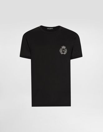 Dolce & Gabbana Cotton T-shirt With Heraldic Patch - Mann T-shirts Und Polos Schwarz 44
