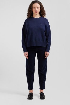 Eden Park Pull Col Rond En Laine Et Coton Bleu Marine Coupe Relaxed