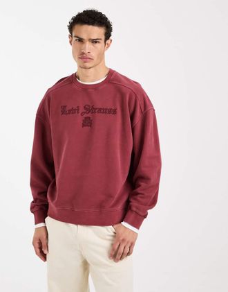 Levi's Sweat ras de cou coupe carr&eacute;e &agrave; logo brod&eacute; - Rouge fonc&eacute;