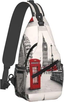 Generic Sacoche Tactique Cabine t&eacute;l&eacute;phonique rouge de London Street Multifonction Sac Bandouli&egrave;re Casual Sling Sac &agrave; Dos pour &eacute;cole Cyclisme Homme