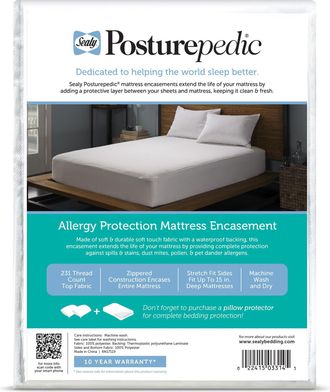 Sealy Posturepedic Allergy Protection Zippered Mattress Protector, Weiß
