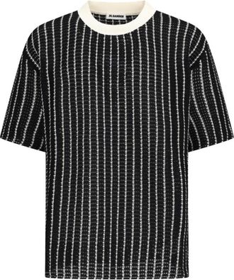 Jil Sander Homme, Tops, Noir, Taille: S T-shirt ray&eacute; en maille ajour&eacute;e