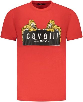 Cavalli Rotes Baumwoll-Crew-Neck-T-Shirt - - Tops - Herren - Rot - 2XL