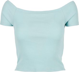 Urban Classics Damen Ladies Off Shoulder Rib Tee T-Shirt, Seablue, XXL