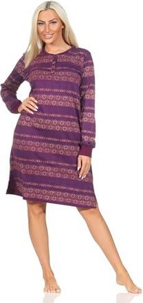 Normann Chemise de nuit &agrave; manches longues pour femme avec poignets au look ethnique, &eacute;galement en grandes tailles, baie, 60-62
