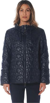 DIEGO M Femme, Vestes, Bleu, Taille: 44 FR Giubbino reversibile trapuntatura a bolle sul davanti e liscio dietro cappuccio nascosto