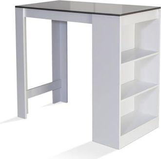 IDMarket Table de Bar Barth 2 à 4 Personnes Bois Blanc Plateau Gris