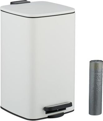 Relaxdays Kosmetikeimer, 8 L, Absenkautomatik, entnehmbarer Inneneimer, Metall, Bad Mülleimer, inkl. Müllbeutel, weiß