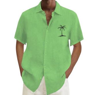 Generic Chemise d&eacute;t&eacute; &agrave; manches courtes pour homme - Chemise de plage amusante - Chemise d&eacute;t&eacute; avec imprim&eacute; - Chemise de loisirs respirante - Col montant - Chem