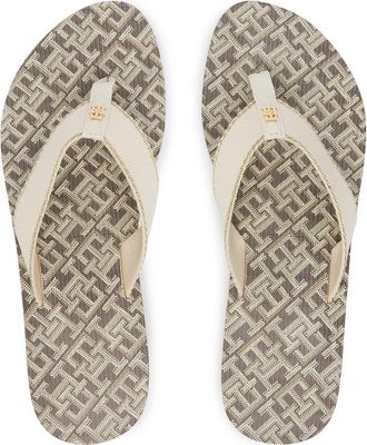 Tommy Hilfiger Zehentrenner Tommy Hilfiger Monogram Mid Wedge Sandal FW0FW09419 Creme