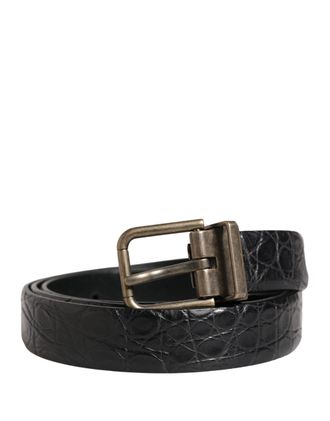 Dolce & Gabbana Men Black Exotic Leather Metal Buckle Belt Caiman