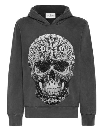 Philipp Plein Washed Hoodie Sweatshirt Baroque Skull