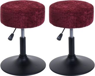 Hhg 2er-Set Hocker HHG 883, Sitzhocker, höhenverstellbar drehbar ø 37cm Stoff Chenille (465g/m²) mvg bordeaux