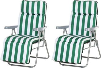 OUTSUNNY Lot de 2 chaise longue bain de soleil adjustable pliable transat lit de jardin en acier vert + blanc