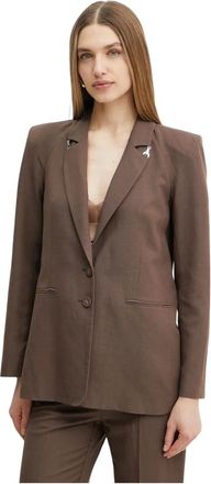 Patrizia Pepe Blazer D&eacute;taill&eacute; avec Plaque Logo - Femme - Vestes - Brun - Taille: 38 FR