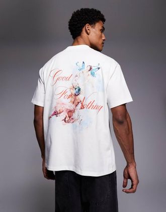 Good For Nothing T-shirt oversize avec imprim&eacute; papillon ange - Blanc cass&eacute;