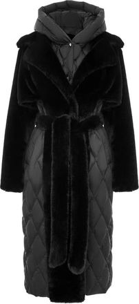 Cesare Gaspari Femme, Vestes, Noir, Taille: 46 FR Manteau matelass&eacute; en fausse fourrure avec ceinture