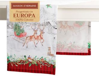 Maison d'Hermine Christmas Tradition Chemin de Table 100 % Coton pour f&ecirc;tes d&icirc;ner Vacances Cuisine Thanksgiving/No&euml;l (50cm x 150cm)