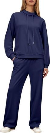 Generico Ensemble sweat &agrave; capuche et pantalon de surv&ecirc;tement en coton 2 pi&egrave;ces &eacute;l&eacute;gant &agrave; manches longues pour femme, bleu marine, 3XL