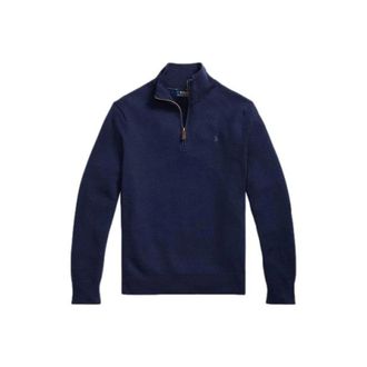 Polo Ralph Lauren Homme, Pulls, Bleu, Taille: 2XL Pull-over en Laine Textur&eacute;e, Col Montant et Zip 1/4