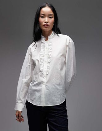 Arket Blouse en pur coton &agrave; manches longues et d&eacute;tail volant&eacute; - Blanc cass&eacute;