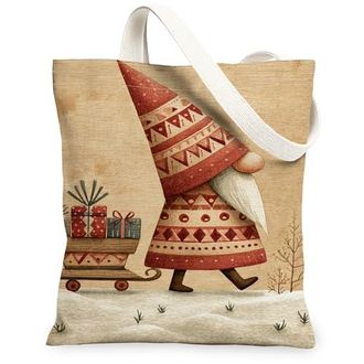 Generic Sacs fourre-tout en toile motif P&egrave;re No&euml;l r&eacute;utilisables, sacs d&eacute;picerie en lin dhiver, l&eacute;gers et lavables avec bandouli&egrave;re pour voyage, pique-nique, 3