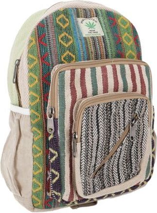 Guru Shop Sac &agrave; dos en chanvre ethnique color&eacute; - Beige/rouge - Pour homme/femme - 35 x 24 x 15 cm - Sac en tissu original, Beige/Vert, taille unique