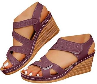 Generic Sandales orthop&eacute;diques larges pour femme avec sangle de cheville et bout ouvert - Semelle souple - Coupe large - Chaussures de plage confortables, Vin