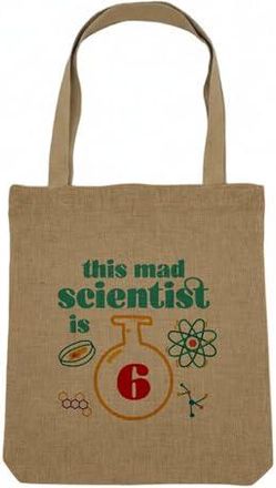 Fabulous Sac Shopping Tote Bag Aspect Lin - This Mad Scientist is 6 Anniversaire Celebration Cadeau Anglais Science Theme - Sac de Courses Toile Epaisse 360g B