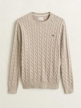 GANT Rundhalspullover aus Baumwolle mit Zopfmuster und kleiner Logo-Stickerei in