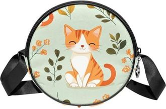 Generic Sac &agrave; bandouli&egrave;re rond pour femme, joli chat et fleurs, petit sac &agrave; bandouli&egrave;re avec fermeture &eacute;clair, bretelles r&eacute;glables, sac &agrave; main rond d&eacute;contract