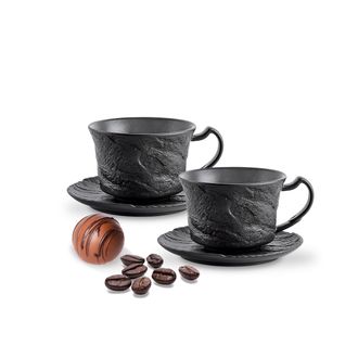 Wilmax England Wilmax - Schwarzer Espressobecher mit Untertasse - 2 Stück - 75 ml - Becher aus Porzellan - Espressotassen - Teetassen - Kaffeetassen - Kaffeeservice 