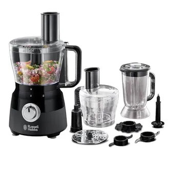 Russell Hobbs Robot Cuisine[Multifonction: H&acirc;che, Mixe, Broie,Tranche, R&acirc;pe, P&eacute;trit, Bat] Noir mat (2 vitesses+fonction Pulse, Bol 2,5 L sans BPA, 7 Accessoires lav