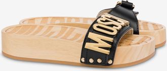 Moschino Sandalen aus Kalbsleder und Holz - Schwarz