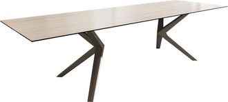 DELIFE Esszimmertisch Edge Keramik LaminamTravertino Bianco Creme-Wei&szlig; 300x100 Zenthara kantig Metall Effektfinish Titan