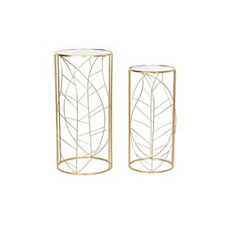 DKD Home Decor Jeu de 2 Tables Doré Métal Miroir 37 x 37 x 74,5 cm