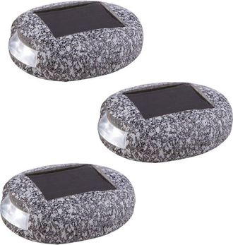 Globo Lighting LED Solarleuchte Au&szlig;enlampe Stein Design Solarsteine Wegeleuchte Gartenlampe, Kunststoff grau, Akku IP44, L 8,5 cm, 3er Set