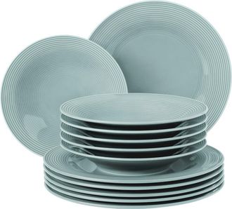 SELTMANN WEIDEN Tafelservice 12-teilig BT - Beat - Form: Rund mit Rillenrelief - moderner Stil - Arktisblau - Color Glaze